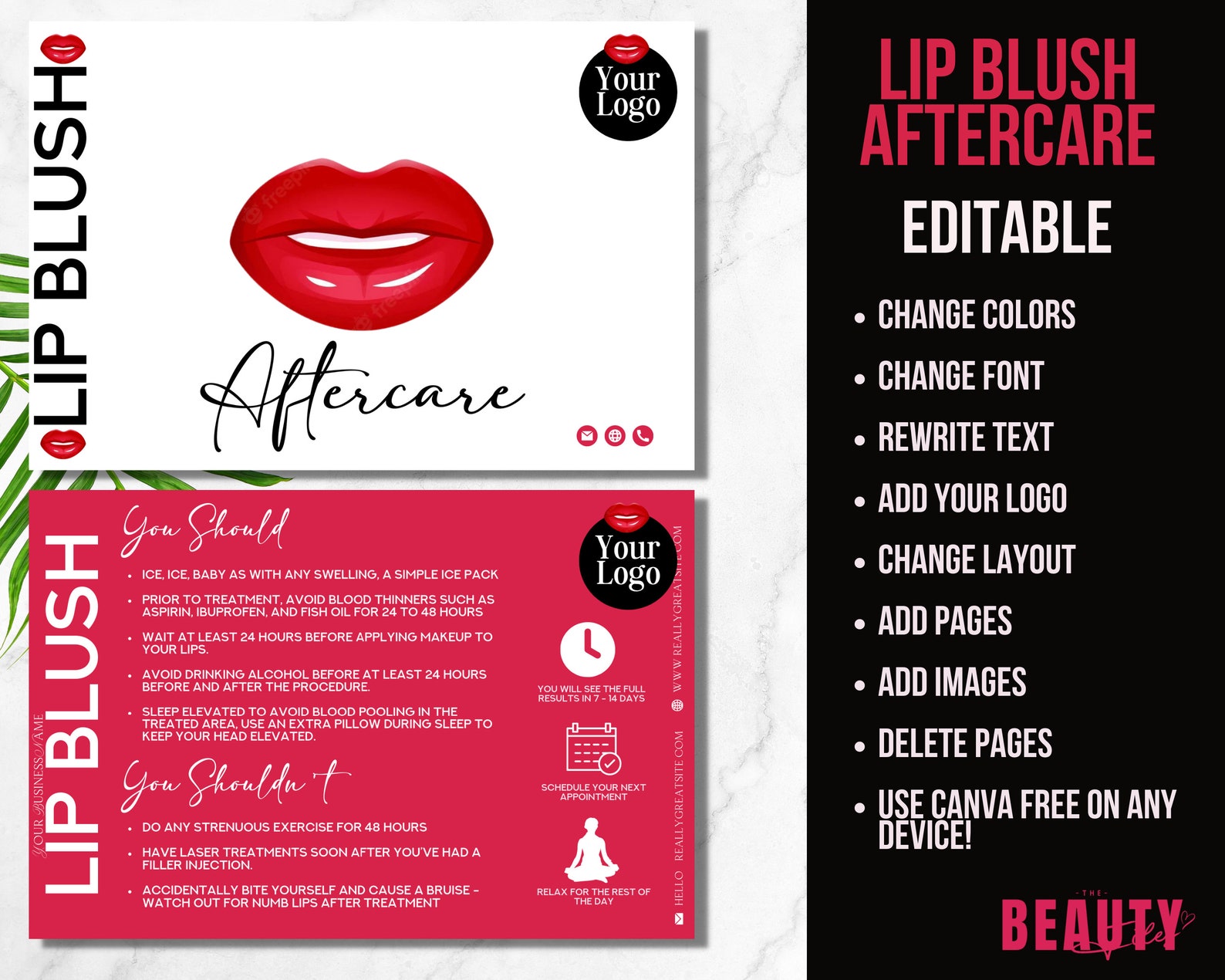 PMU Lips Blush Aftercare Card, Lips Design Template, Lip Tattooing, PMU ...