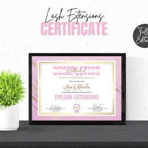 Lash Extensions Certificate, Eyelash Extensions, DIY Certificate ...
