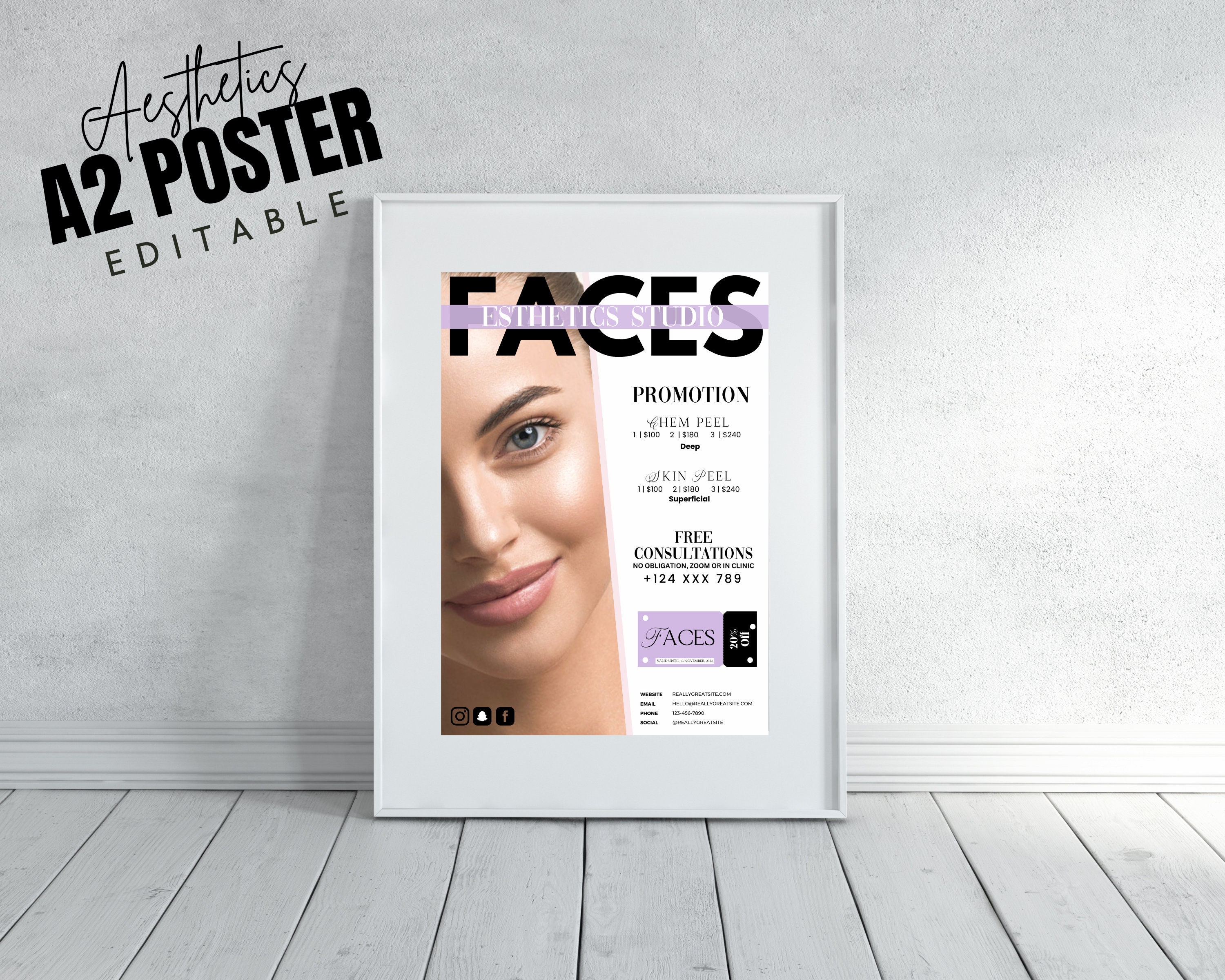 Facials Skin Peels Poster, Beauty Facials Wall Art, Editable Salon ...