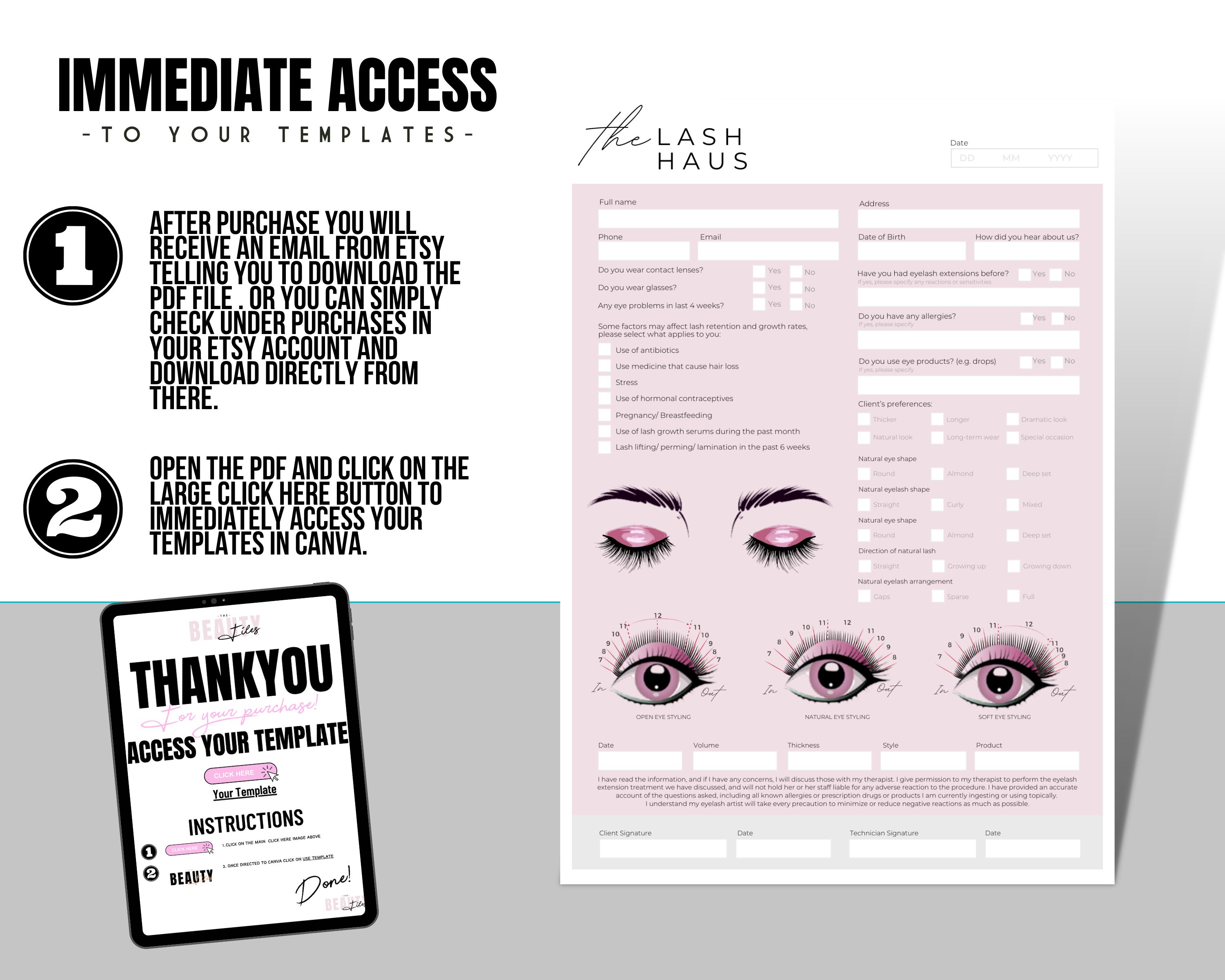 Eyelash Extensions Digital Records, Editable Client Lash Styling ...