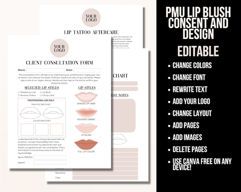 Lip Blush Forms, Cosmetic Tattoo Forms, Lip Contour, Lipstick Tattoo ...