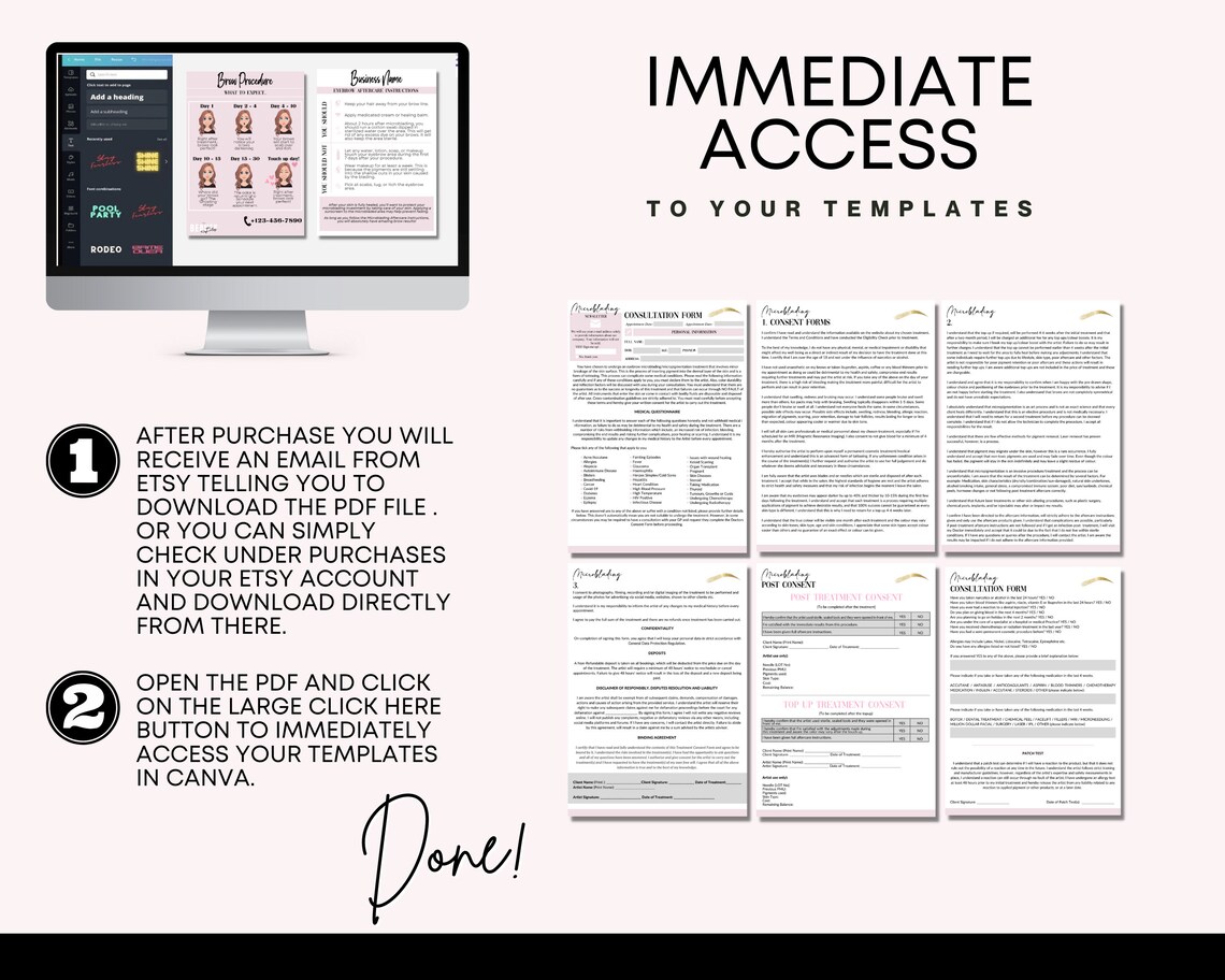 Eyebrow Aftercare Cards, Pink, Cartoon Design, Microblading ...