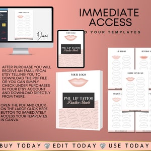 PMU Lips Practice Sheets, Lip Blush Tattoos, Lip Blushing Student Guide, PMU Academy Resources ...