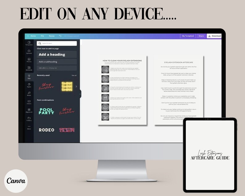 Eyelash Extensions Aftercare Guide, Editable Lash Forms, Lash Extensions Client Care Forms, Lash ...