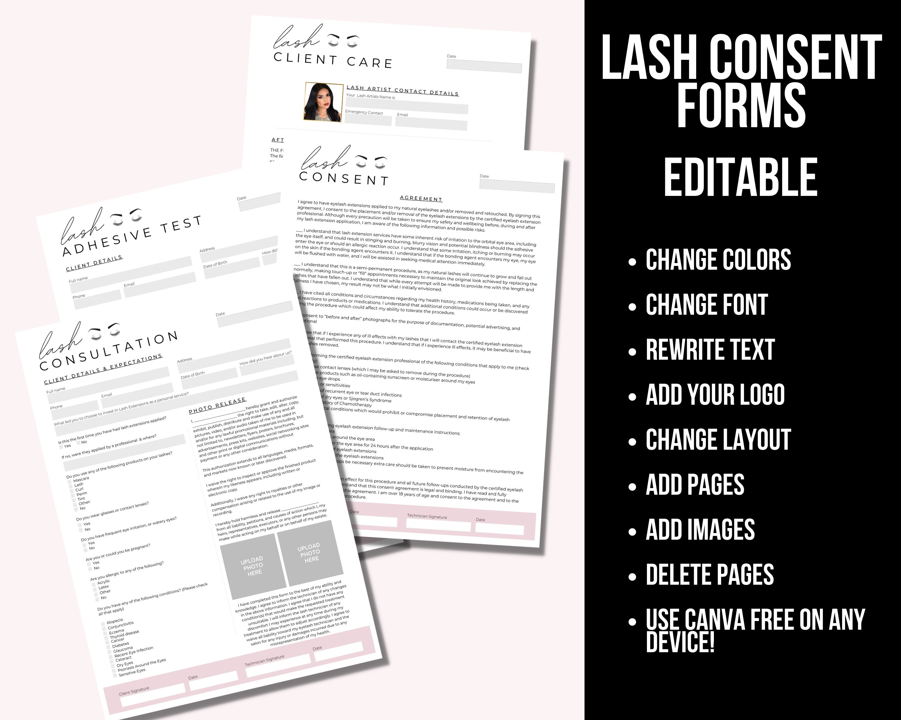Lash Extensions Forms, Editable, Printable, Digital, Goodnotes, Eyelash ...