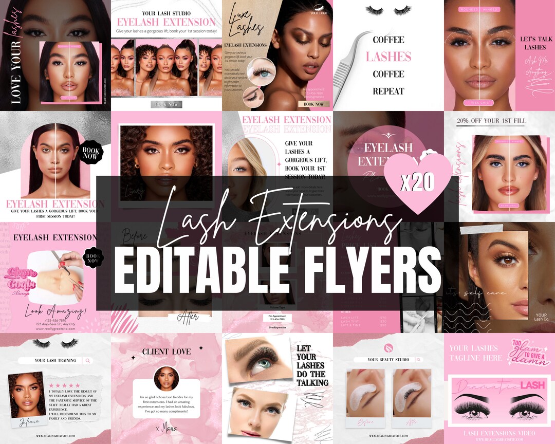 Eyelash Extensions Flyers, Lash Extensions Marketing, Pink Branded Lash ...