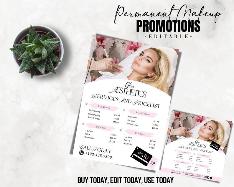 PMU Salon Flyer Price List Template, Flyer Price Menu, Microblading ...