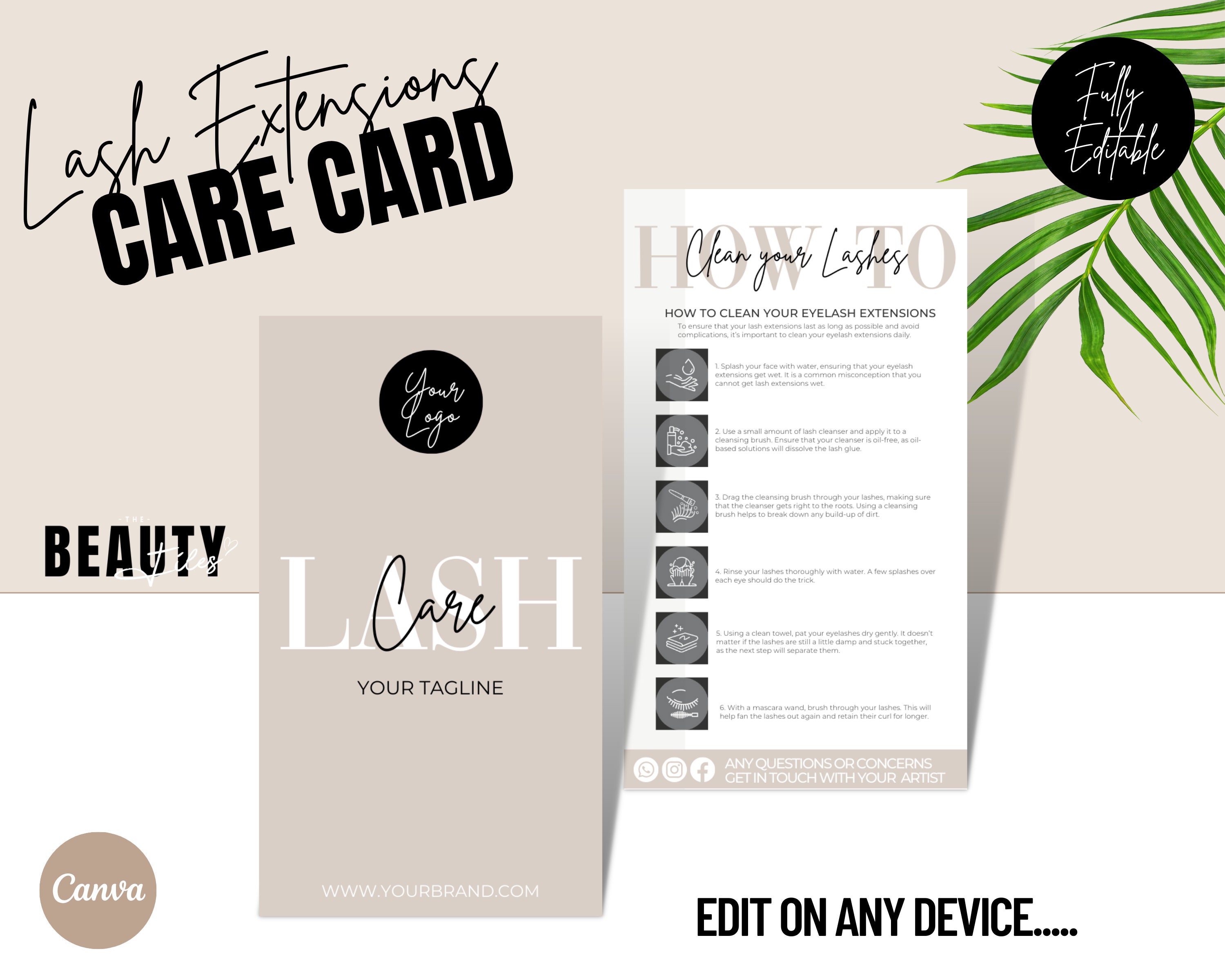 Lash Care Card Editable Template Eyelash Extensions - Etsy
