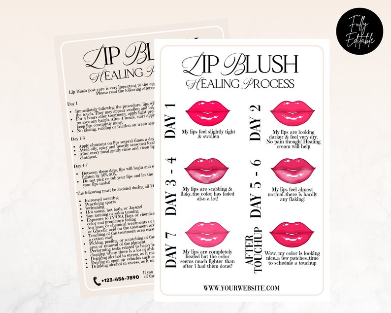 PMU Lip Blush Client Intake Bundle, Aftercare, Care Card, Pre Procedure ...
