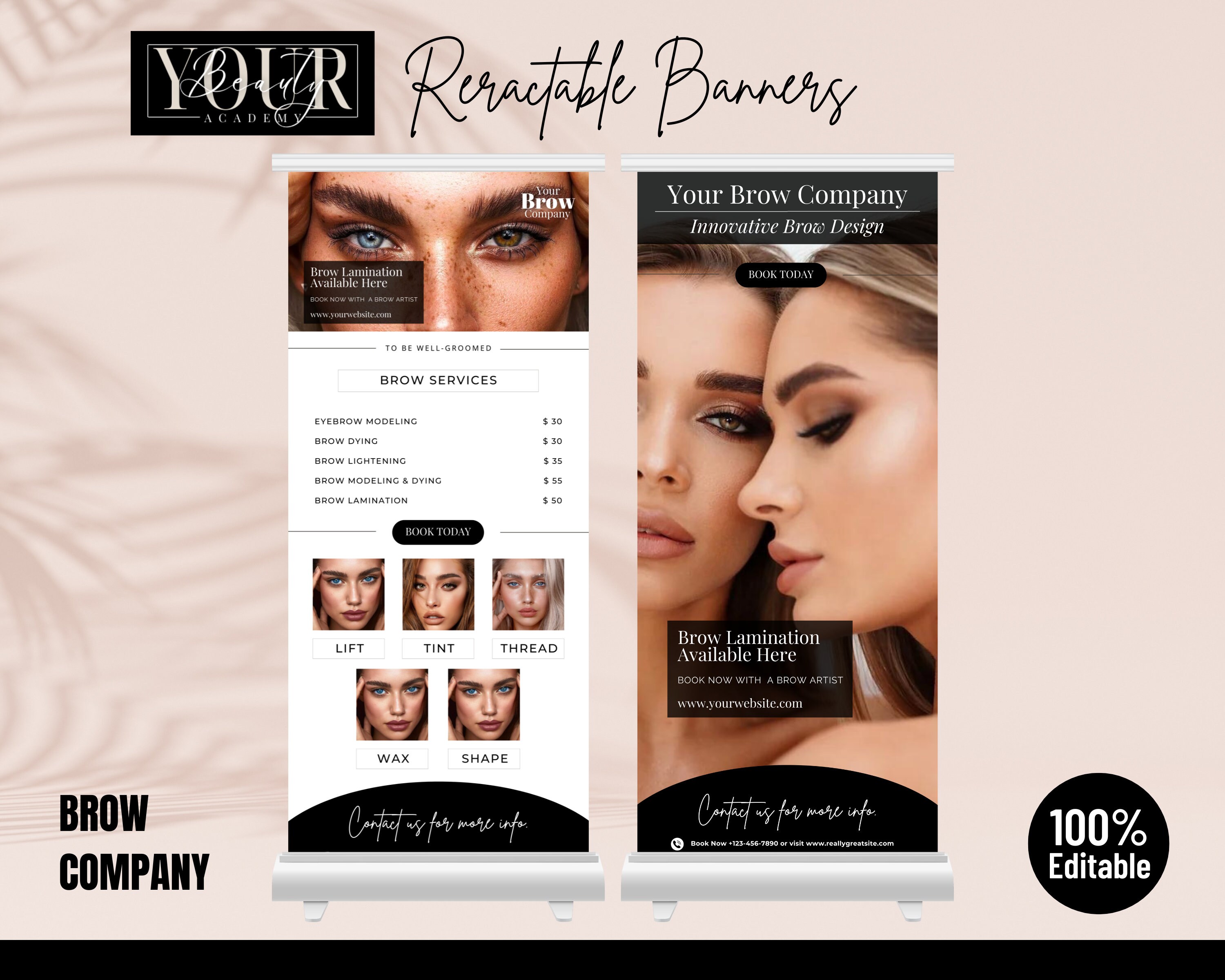 Brow Treatments Retractable Banners, Brow Lamination Banners, Brow ...