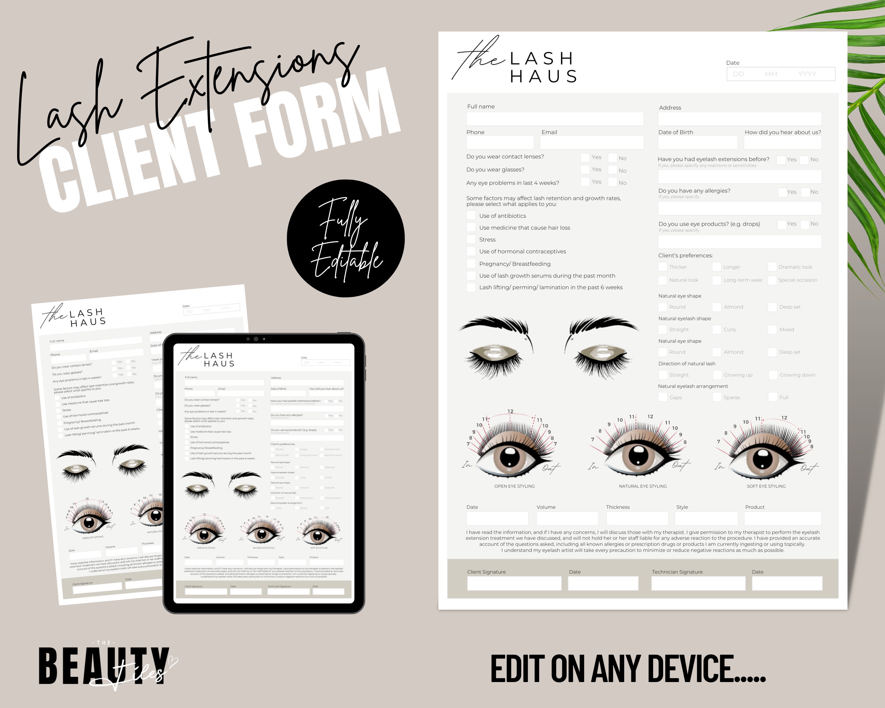 Eyelash Extensions Client Record Card, Goodnotes, Lash Forms, Lash ...