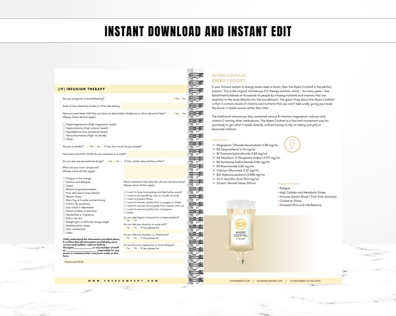 IV Vitamin Therapy Training Manual, Editable Training Guide, Nutrient ...