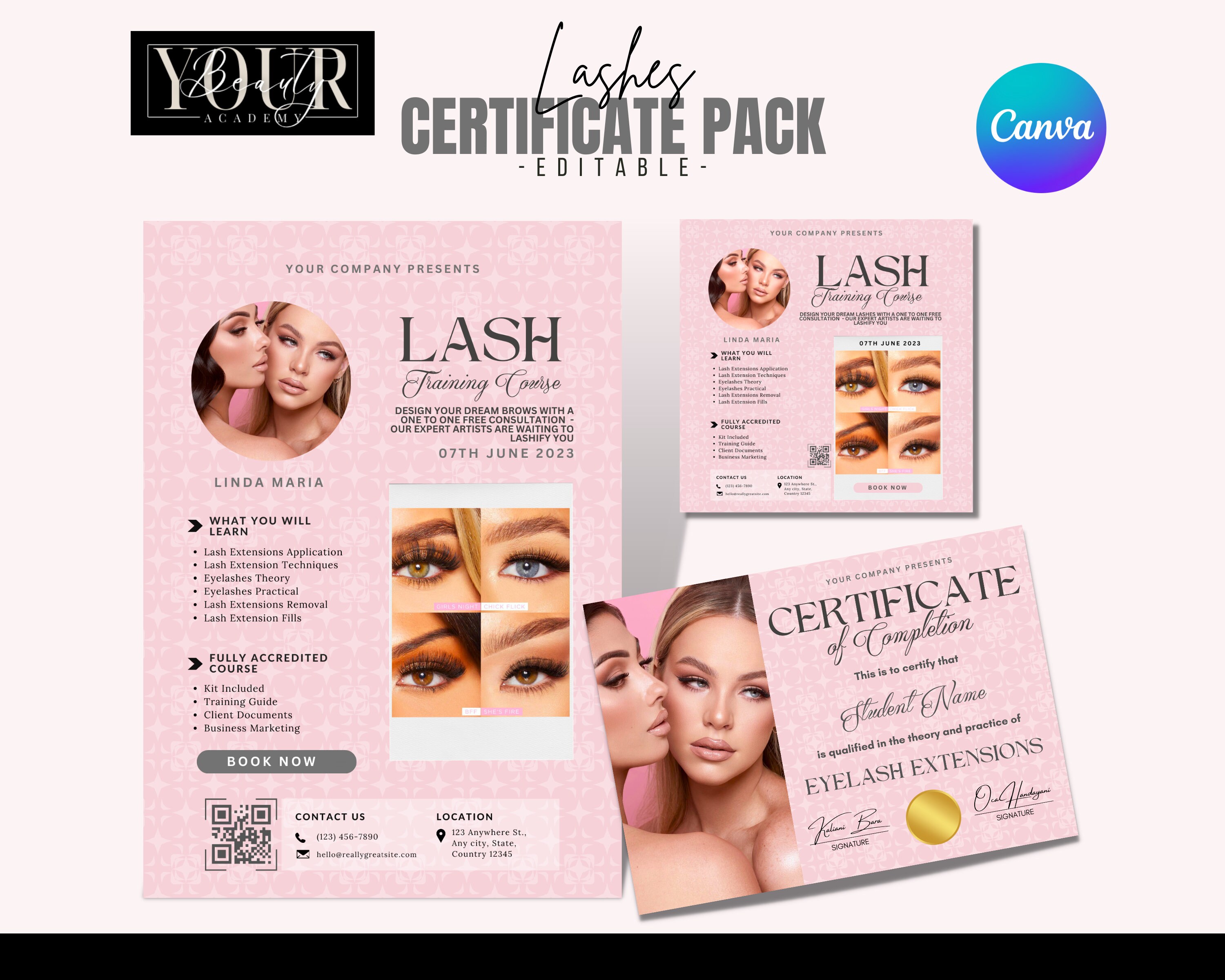 Editable Printable Lash Class Training Certificate Eyelash Certificate