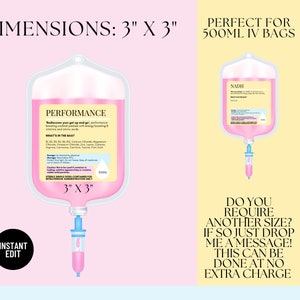 IV Vitamin Drip Bag Labels, Editable Nutrient Therapy Labels, Pastel IV ...