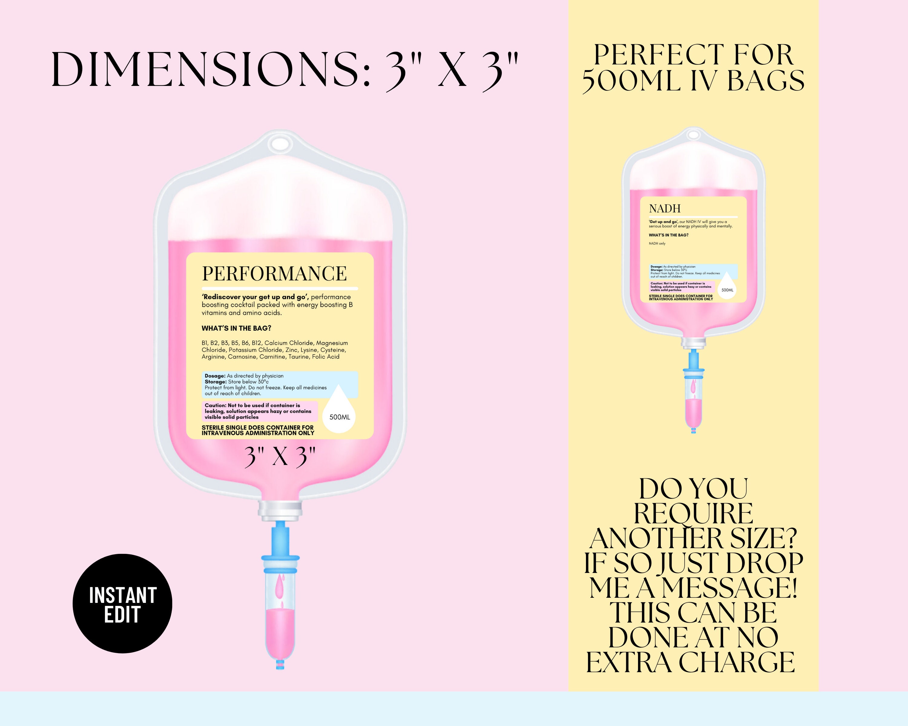 IV Vitamin Drip Bag Labels, Editable Nutrient Therapy Labels, Pastel IV ...