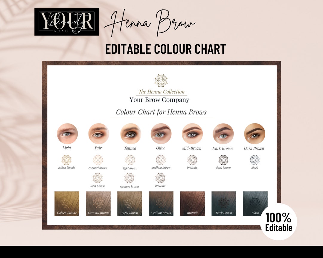 Henna Eyebrows Colour Chart, Henna Color Chart, Editable Brow Colour ...