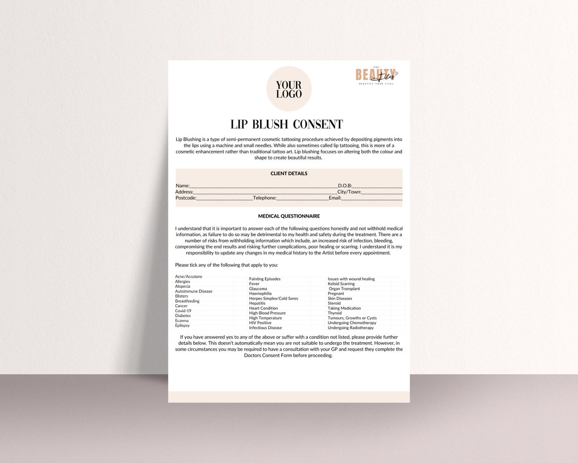 Lip Blushing Consent Forms, PMU Lips Tattoo, Consultation Forms, Lip ...