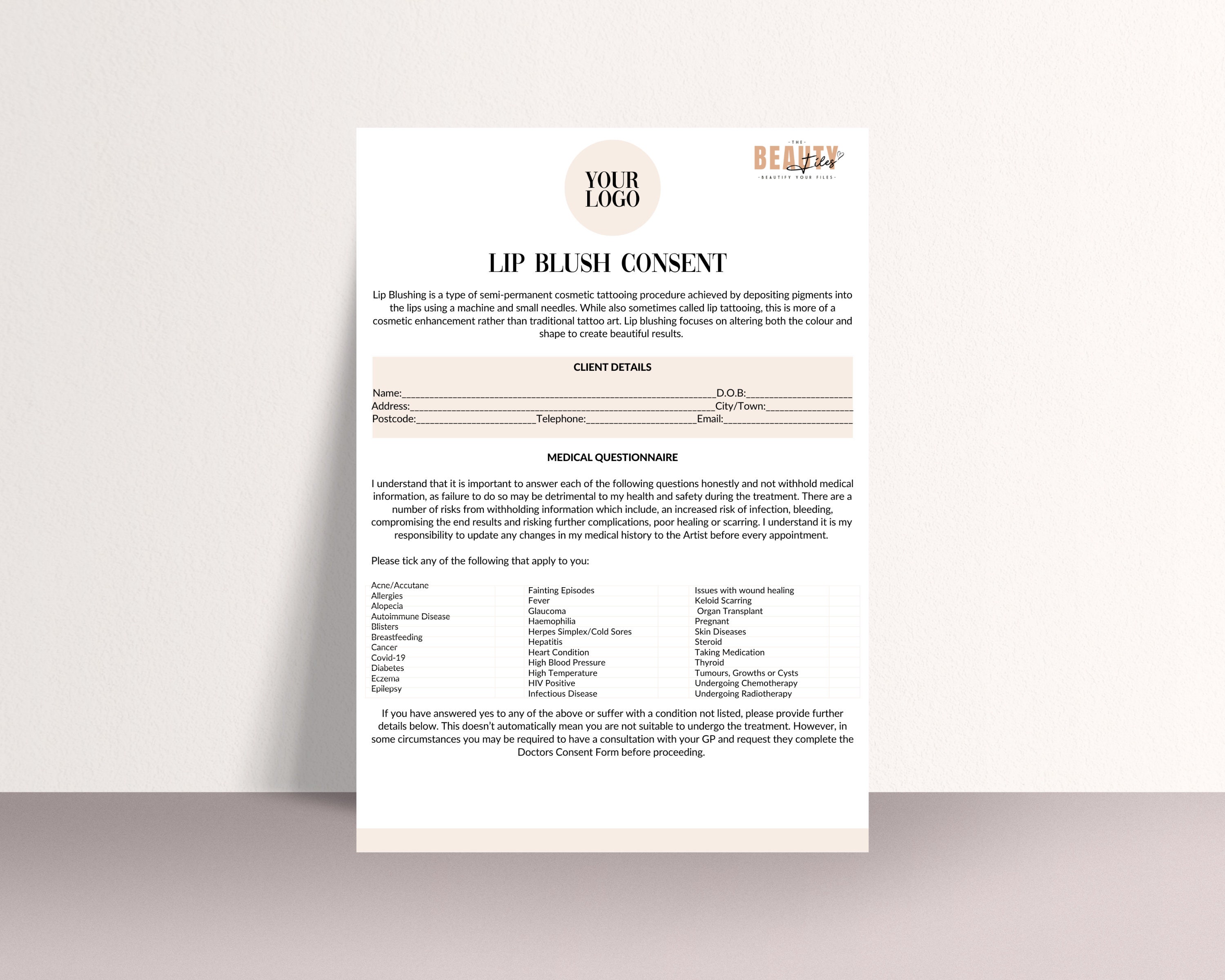 Lip Blushing Consent Forms, PMU Lips Tattoo, Consultation Forms, Lip ...
