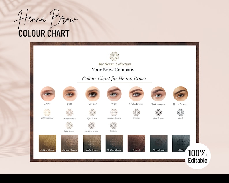 Henna Eyebrows Colour Chart, Henna Color Chart, Editable Brow Colour ...