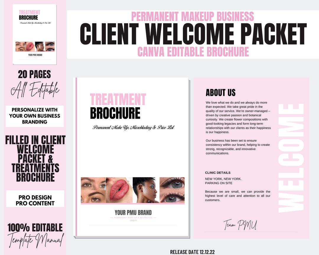 PMU Client Welcome Packet, Brochure Treatments, Marketing Booklet, PMU Client Interest, Welcome ...