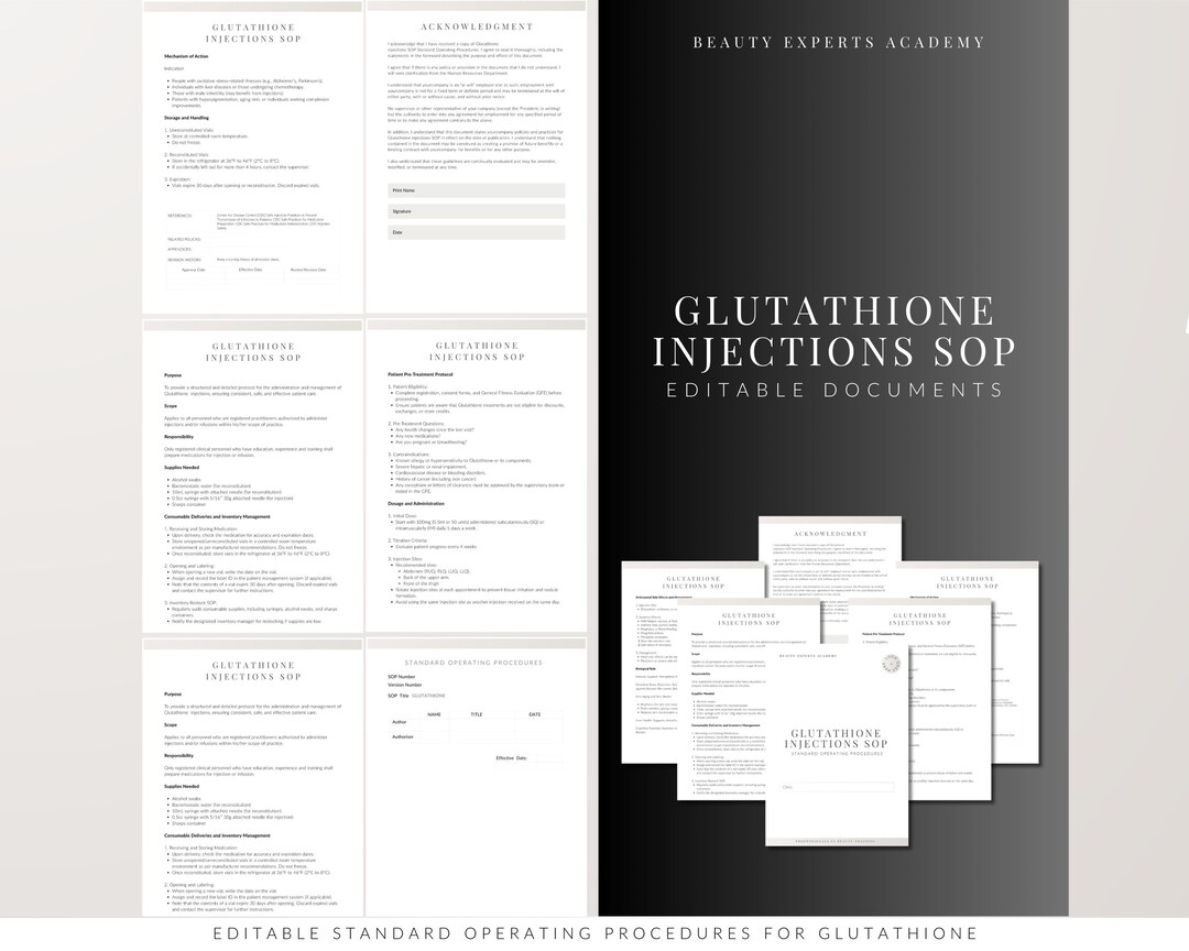 Glutathione Injections SOP Standard Operating Procedures, Clinic ...
