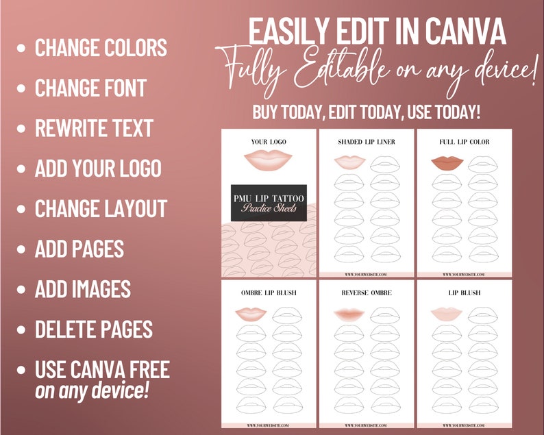 PMU Lips Practice Sheets Lip Blush Tattoos Lip Blushing - Etsy