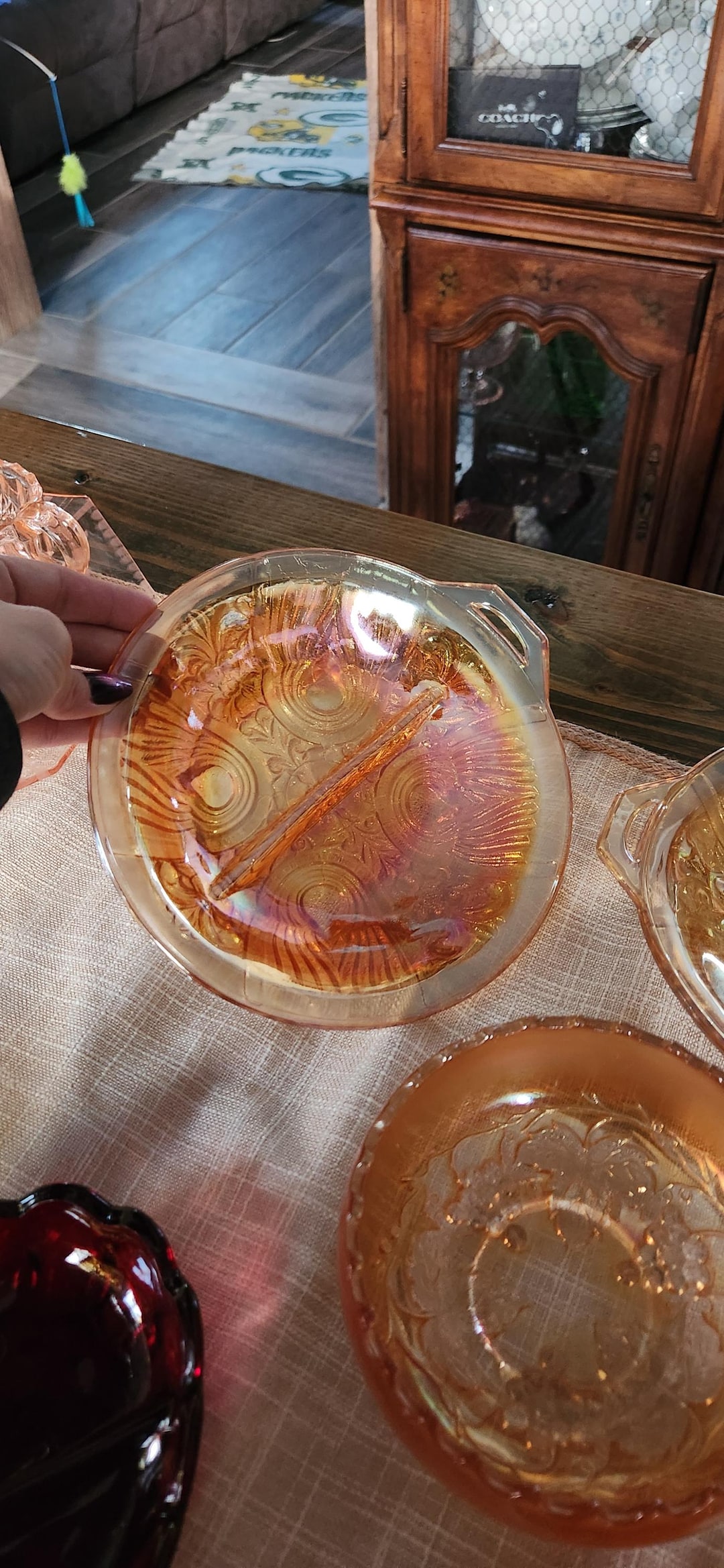 Amber Glass Divided Bowl 1950s - Etsy