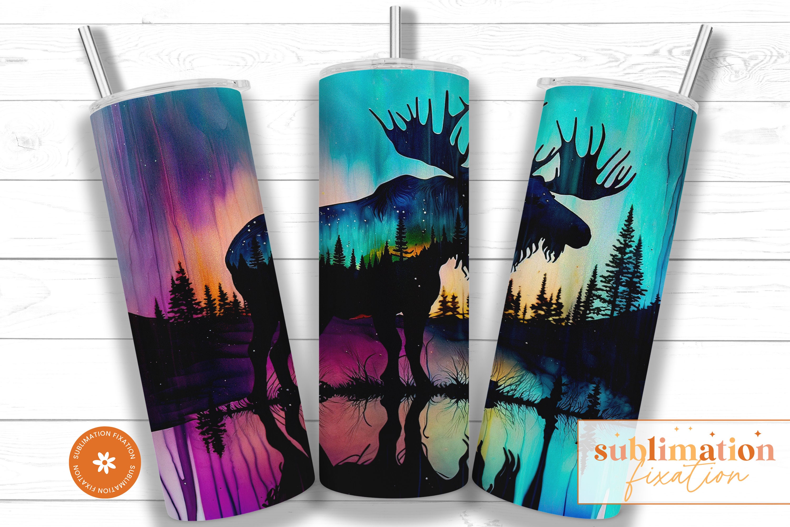 Alcohol Ink Moose 20oz Skinny Tumbler Sublimation Design Template, Neon ...