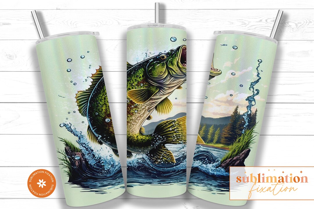 Fishing 20oz Skinny Tumbler Sublimation Design Template, Bass Straight ...
