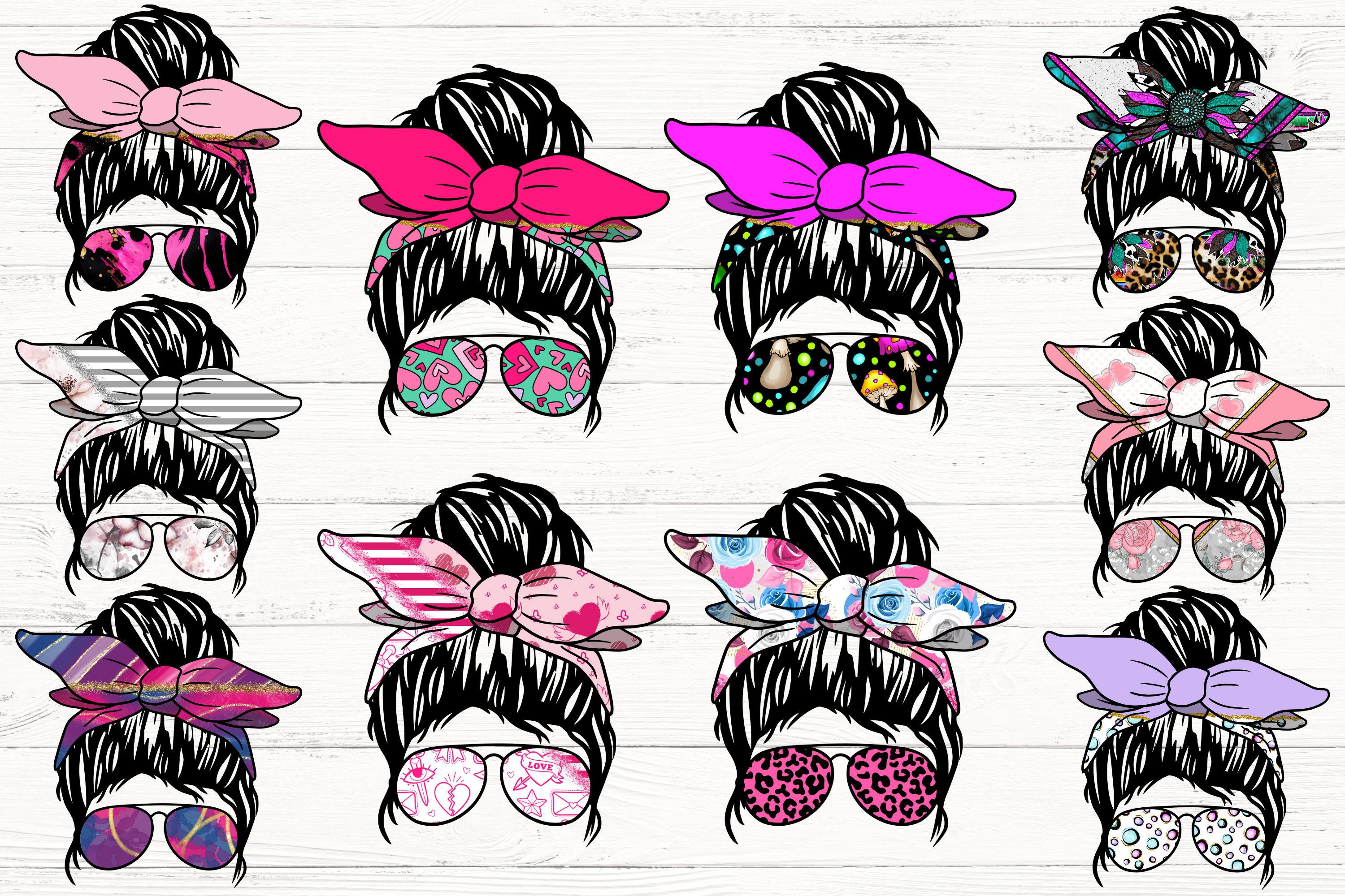 Messy Bun Sublimation Design Bundle, Messy Bun Bundle, Messy Bun ...
