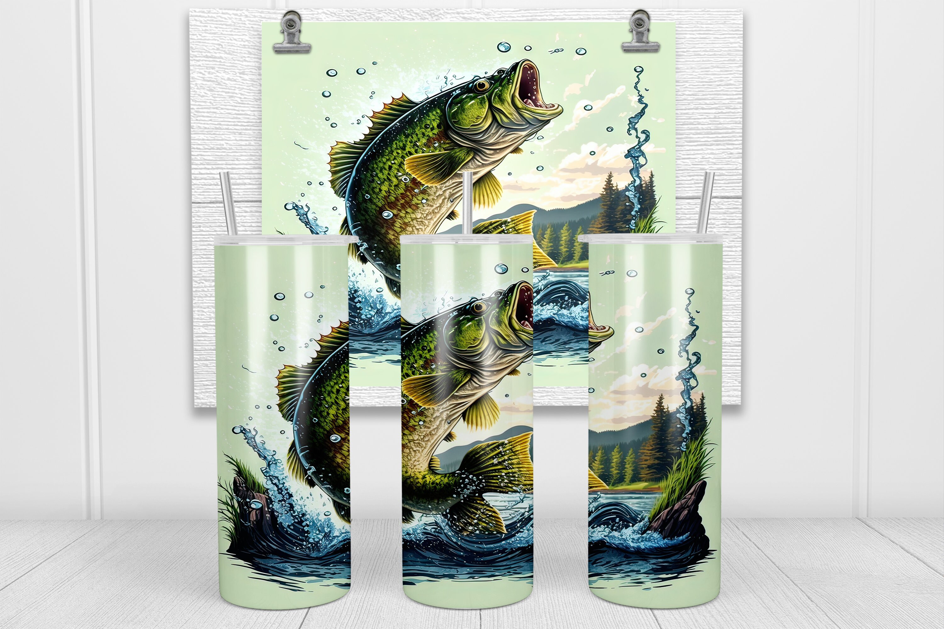 Fishing 20oz Skinny Tumbler Sublimation Design Template Bass - Etsy