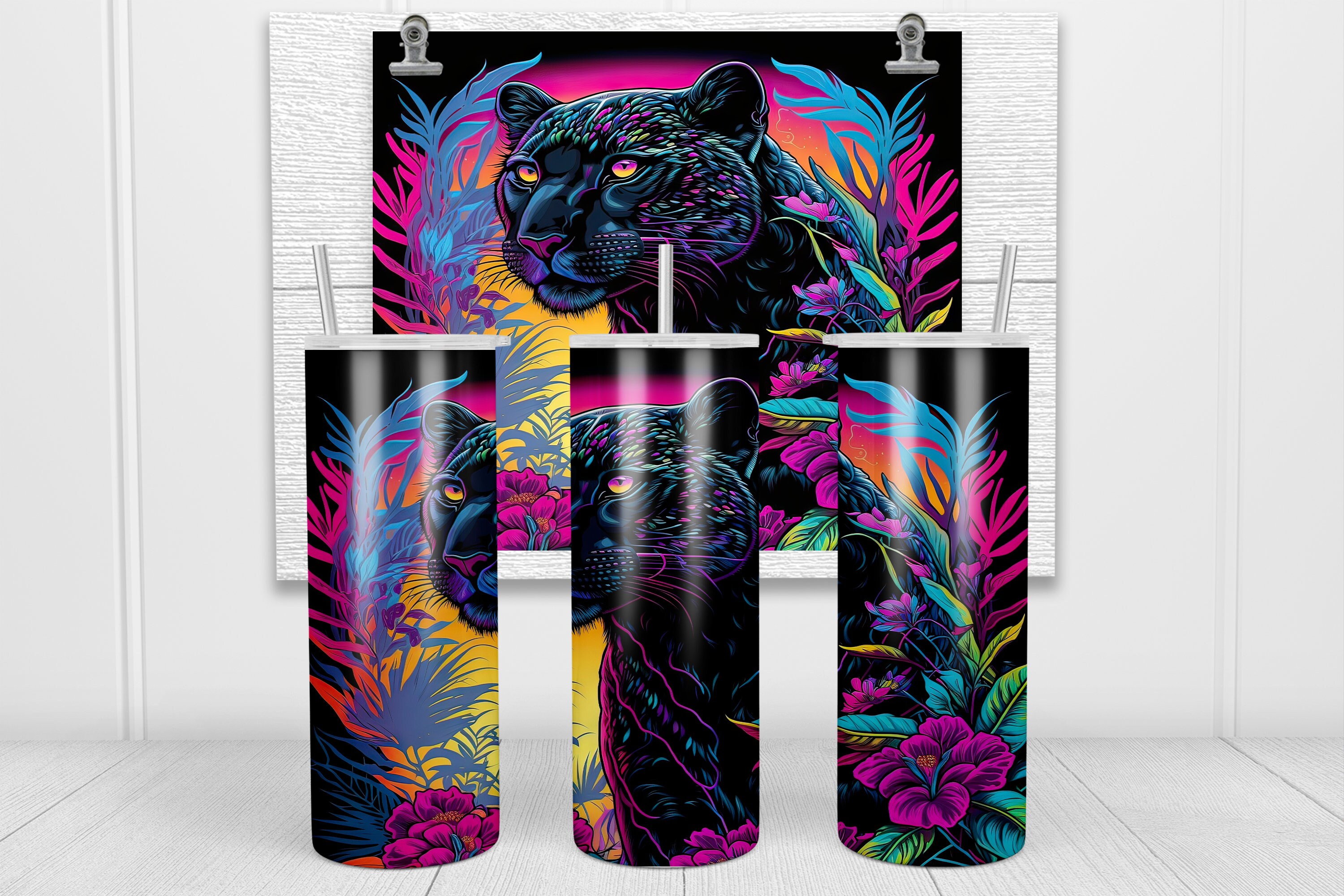 Neon Panther With Flowers 20oz Skinny Tumbler Sublimation - Etsy