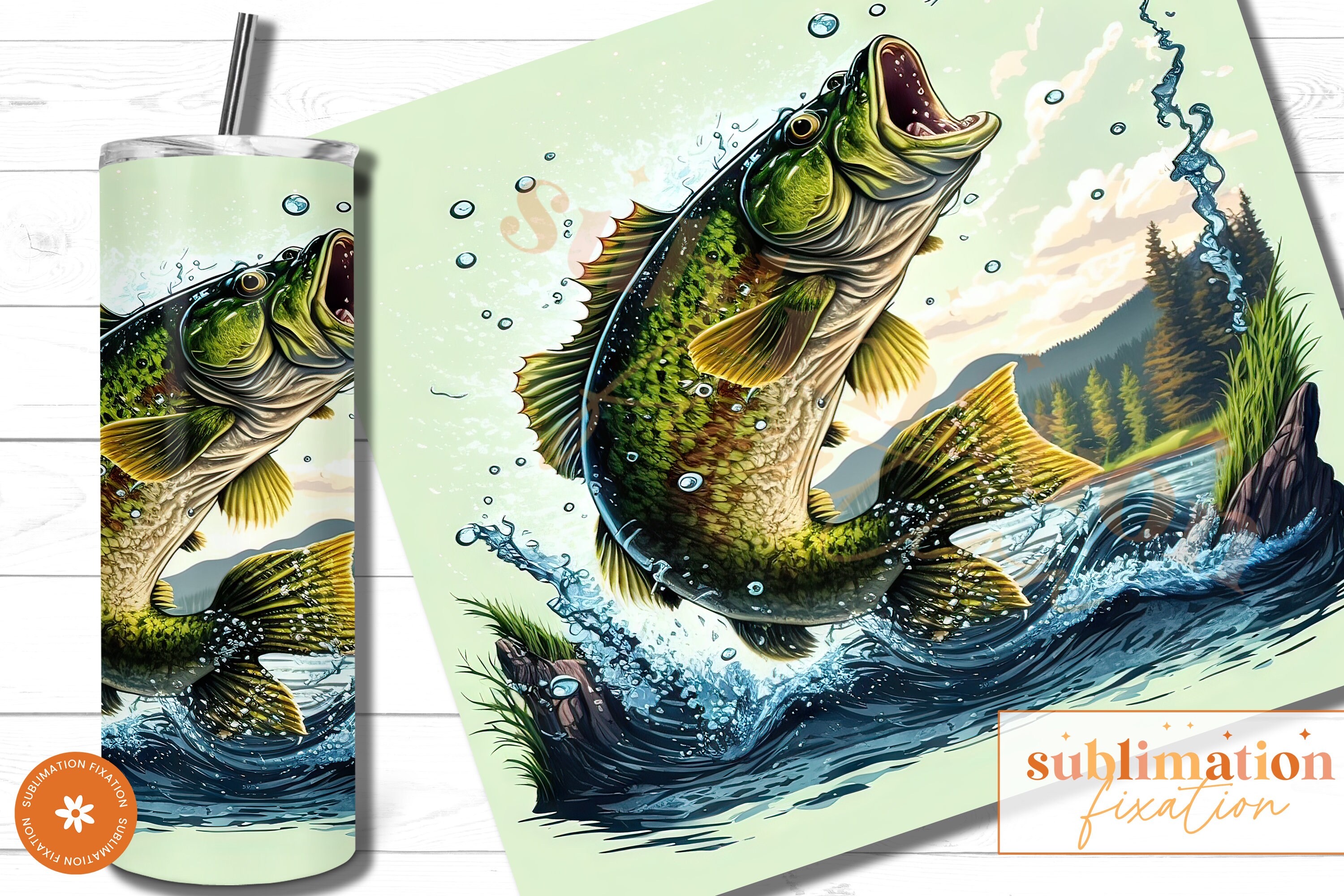 Fishing 20oz Skinny Tumbler Sublimation Design Template Bass - Etsy