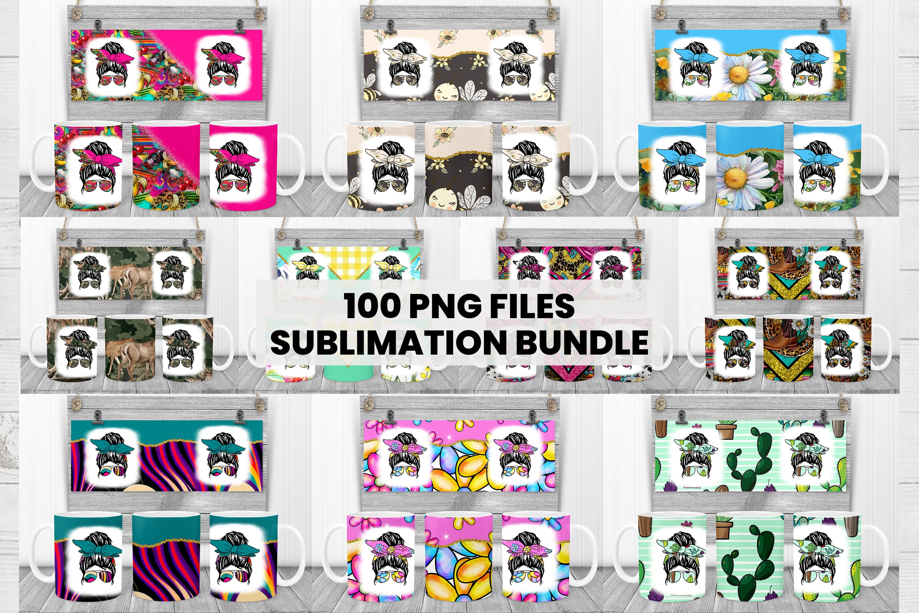 11 Oz Mug Sublimation Designs Messy Bun Mug Bundle 11oz Mug - Etsy