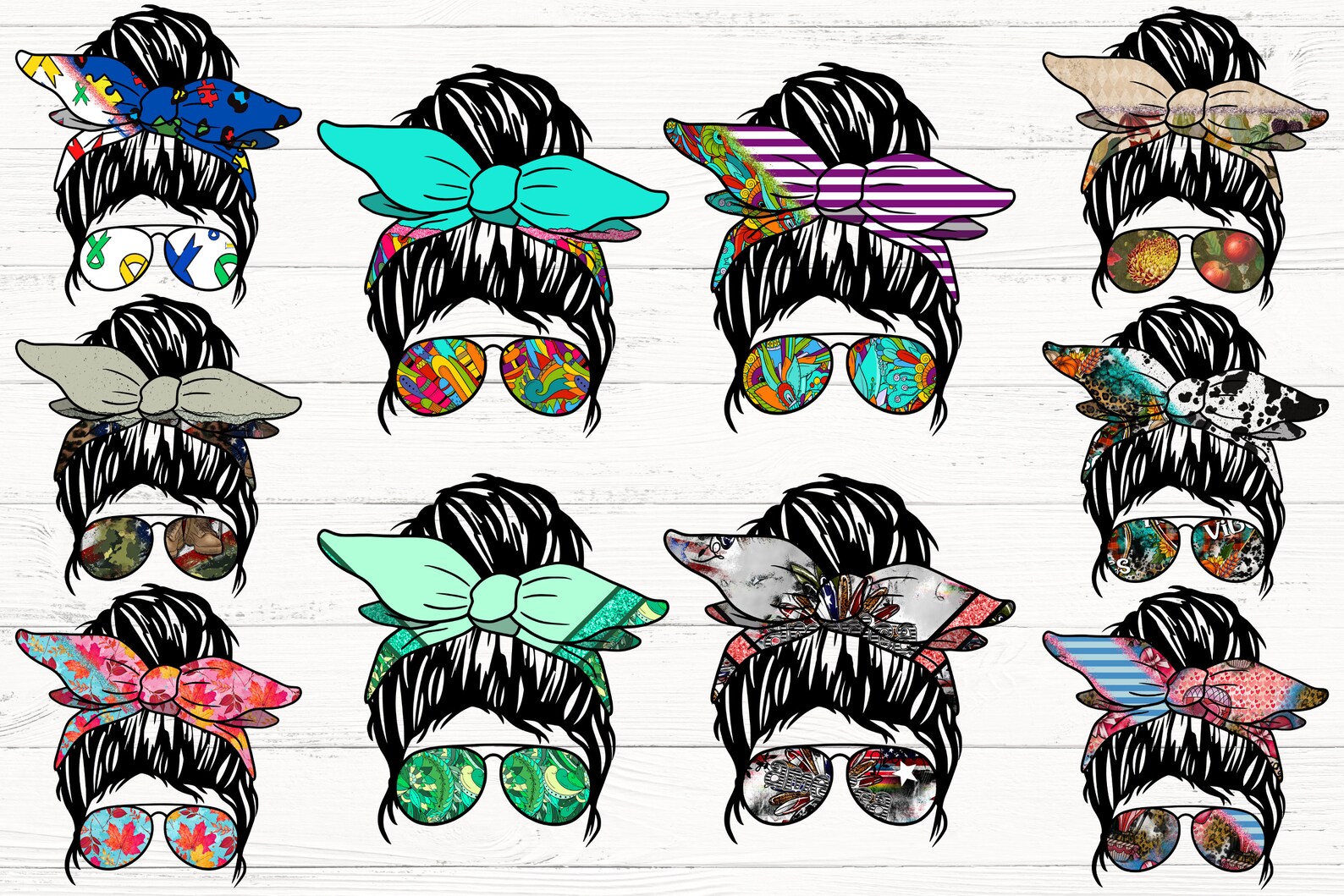 Messy Bun Sublimation Design Bundle, Messy Bun Bundle, Messy Bun ...