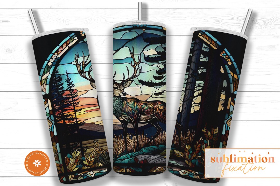 Deer Stained Glass 20oz Skinny Tumbler Sublimation Design Template ...