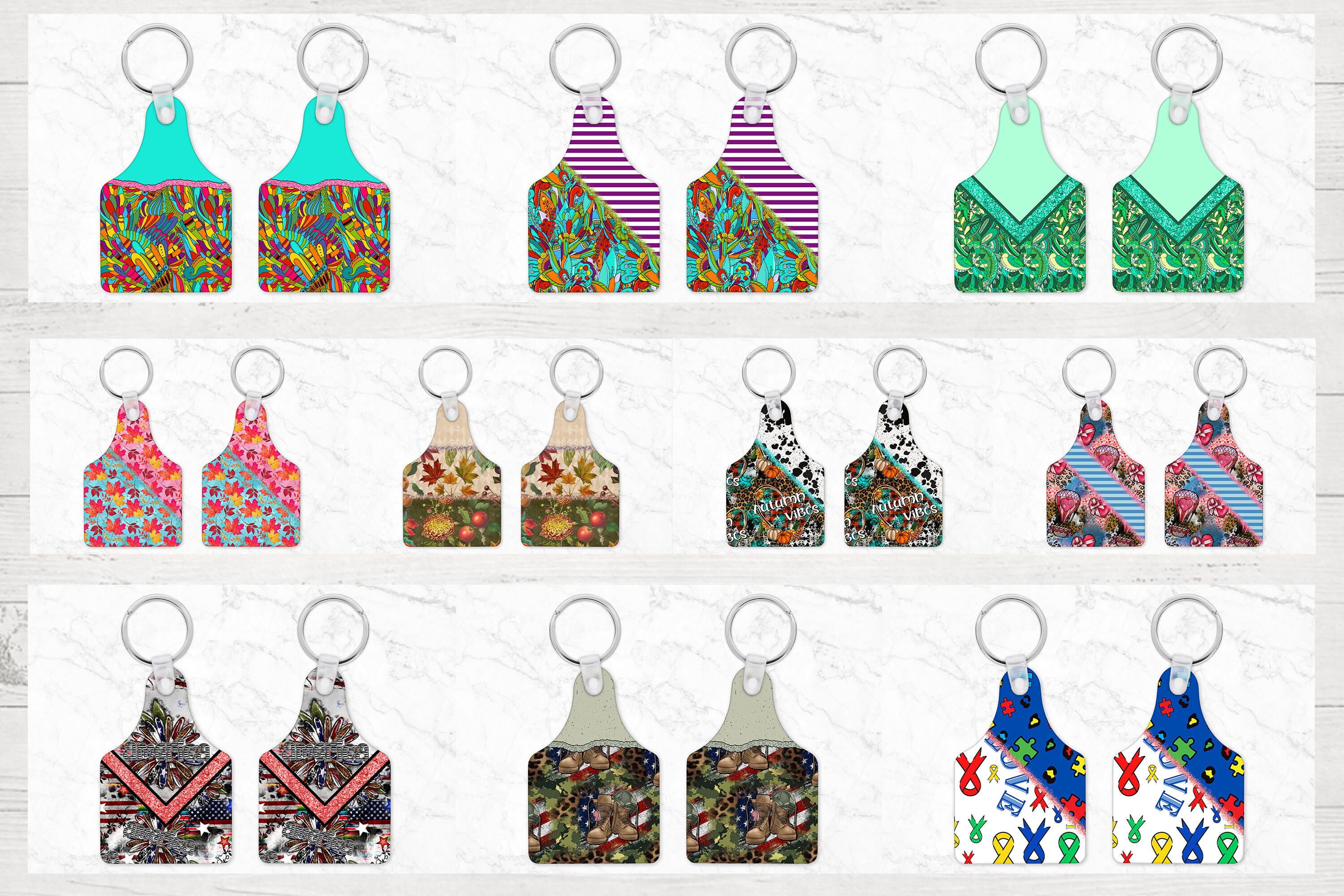 Cow Tag Keyring Sublimation Design, Cowtag Earring Designs, Key Ring ...