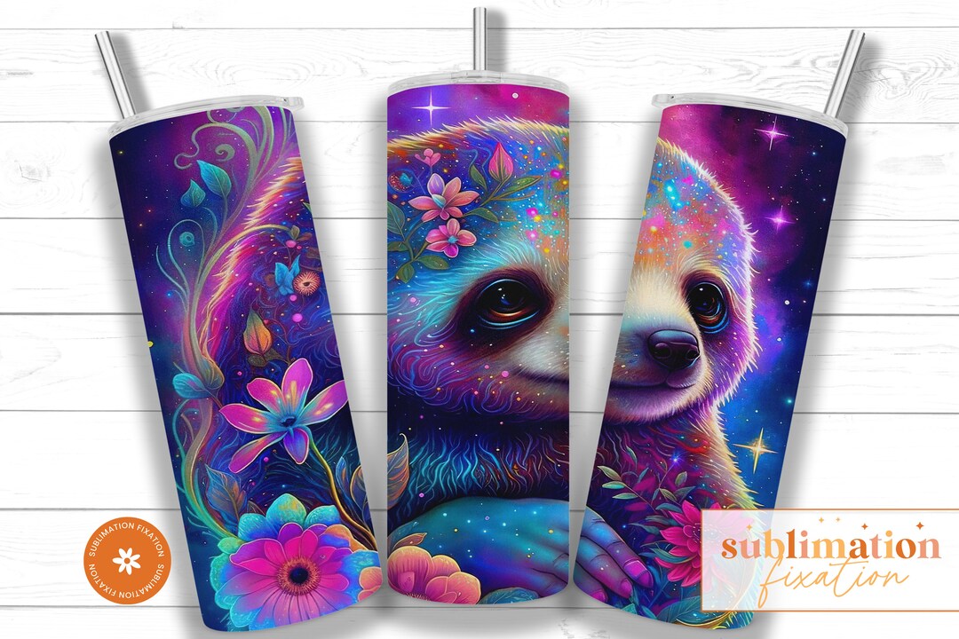 Neon Sloth 20oz Skinny Tumbler Sublimation Design Template, Neon ...