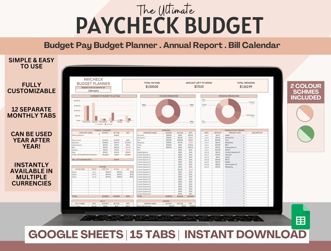 Paycheck Budget Spreadsheet Template for Google Sheets - Etsy
