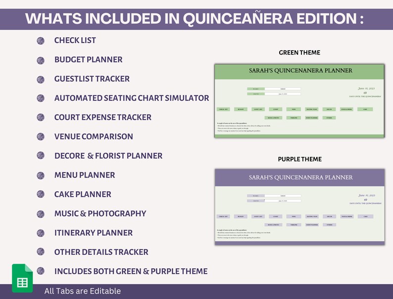 All-in-one Party Planning Spreadsheet: Quinceañera & Sweet 16 (digital ...