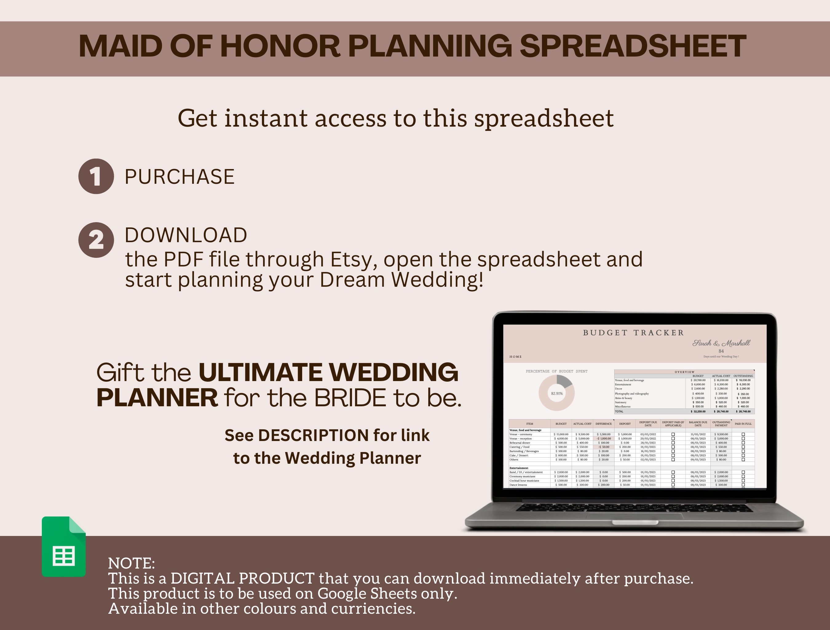 Maid of Honor Planner Spreadsheet: Bachelorette & Bridal Shower (google ...