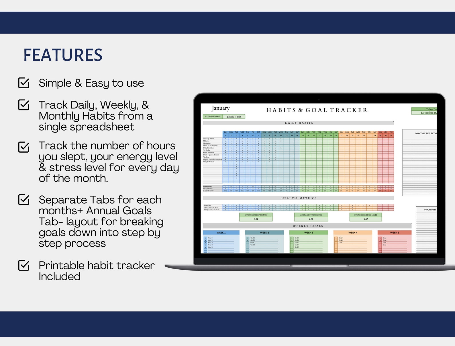 Habit Tracker EXCEL Spreadsheet Template Habit Tracker - Etsy Canada