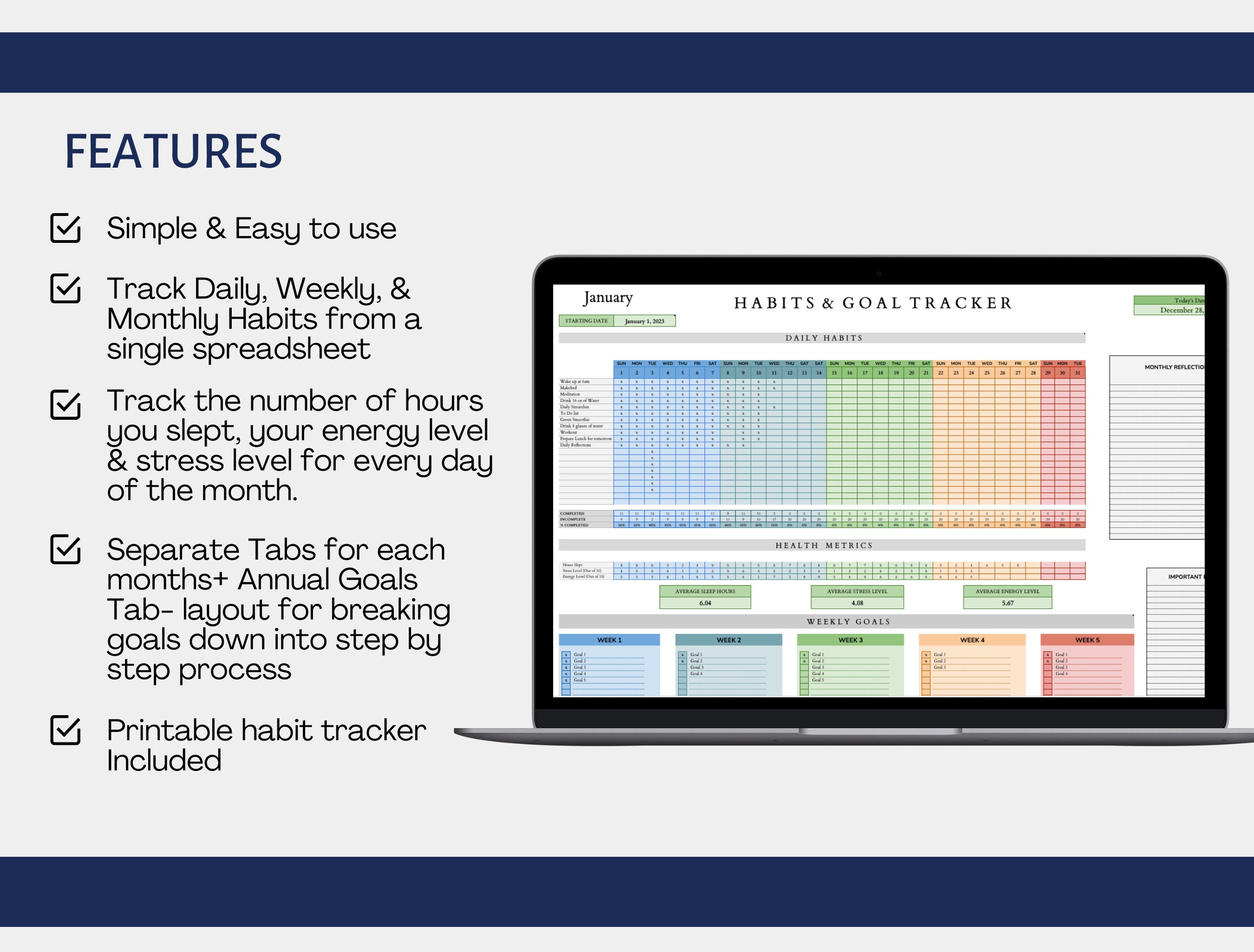 Habit Tracker EXCEL Spreadsheet Template, 2025 Habit Tracker, Habit ...