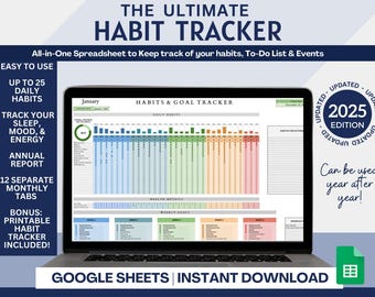 Habit Tracker Spreadsheet Google Sheets Excel Daily Habit Planner ...