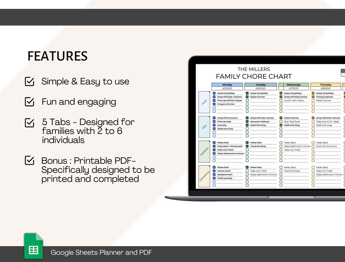 Family Chore Chart, Printable Family Chore Chart, Family Chore Chart ...