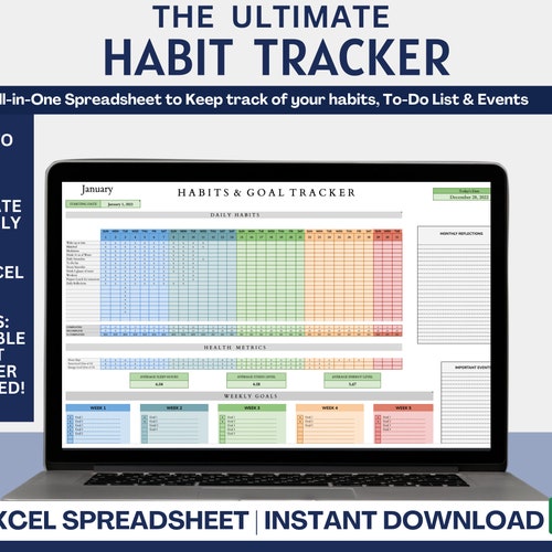 Habit Tracker Spreadsheet Google Sheets Template Monthly - Etsy