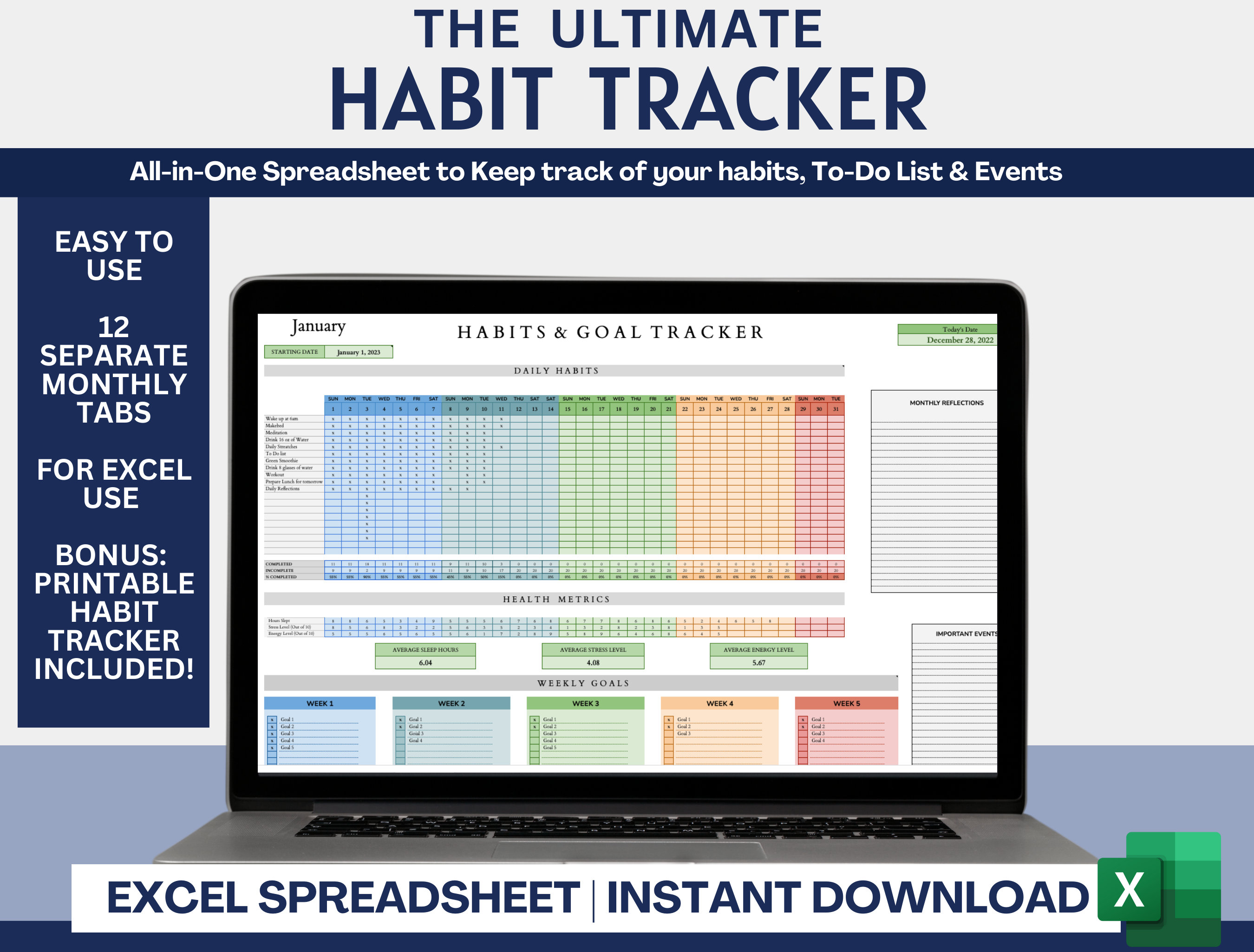 Habit Tracker EXCEL Spreadsheet Template Habit Tracker - Etsy Australia