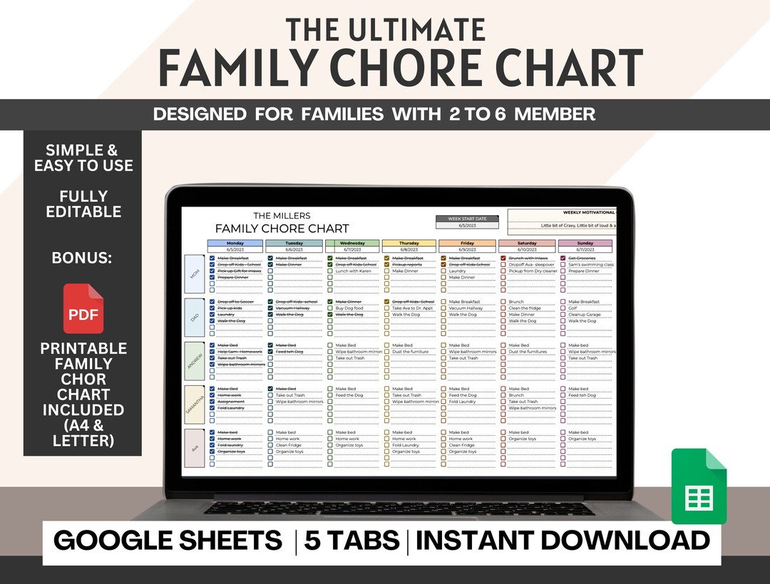 Family Chore Chart, Printable Family Chore Chart, Family Chore Chart ...