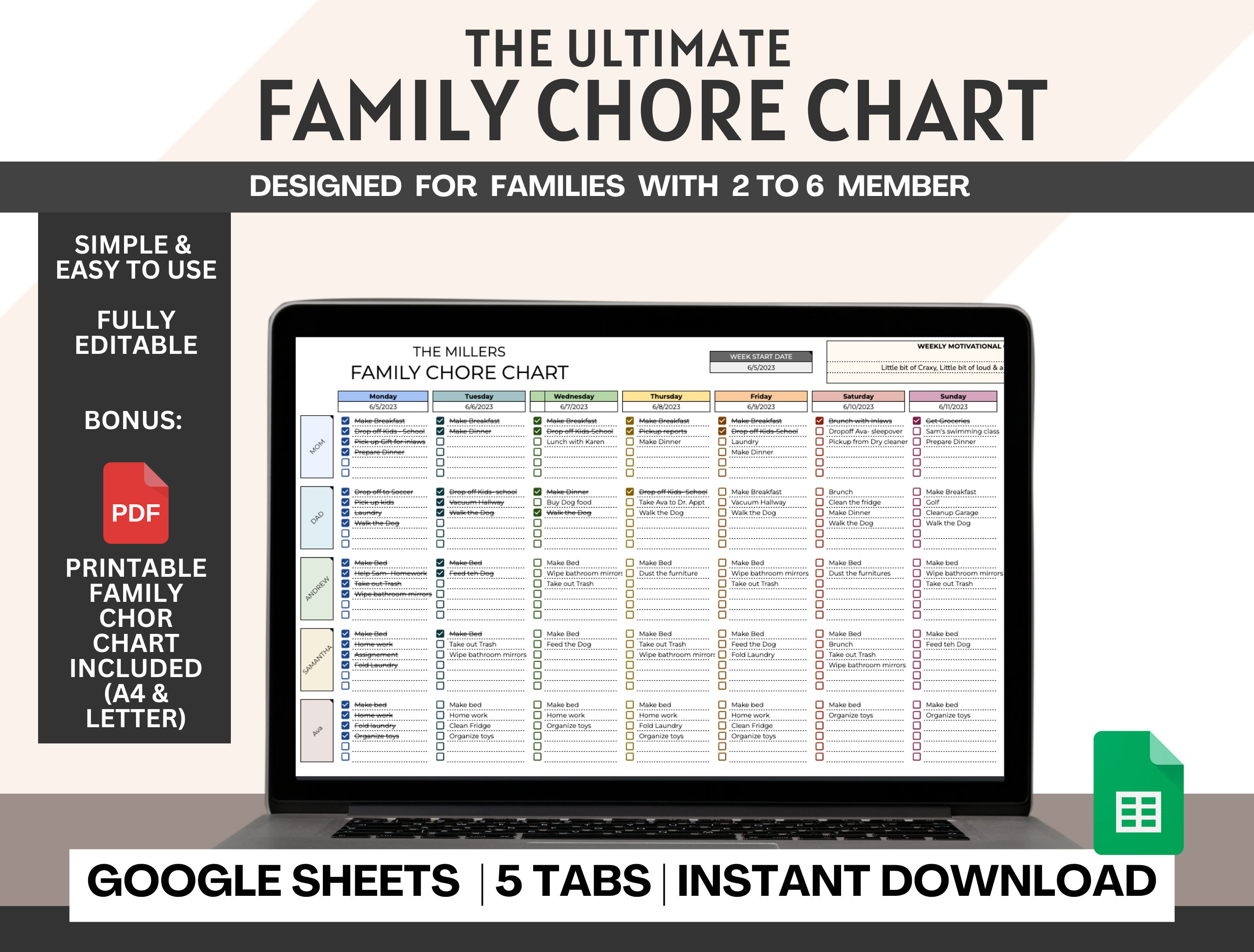 Family Chore Chart, Printable Family Chore Chart, Family Chore Chart ...