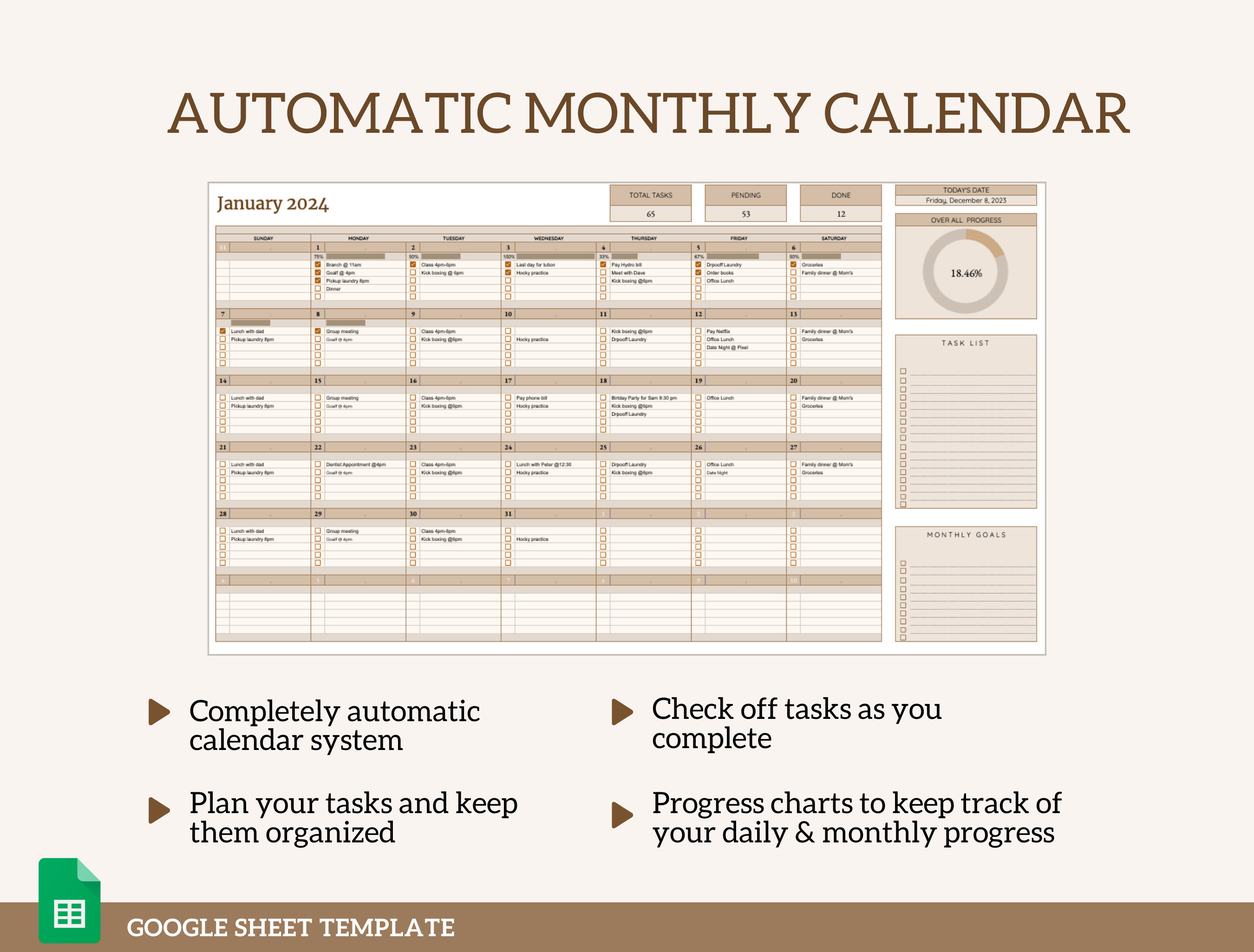 2024 Editable Calendar Automated Monthly Calendar Task Planner ...